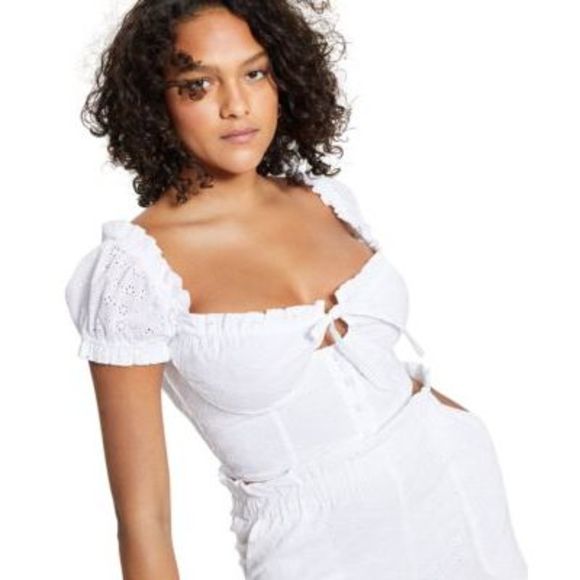 Tops | Msrp 6 Bar Iii Women Underwire Eyelet Keyhole Crop Top White ...